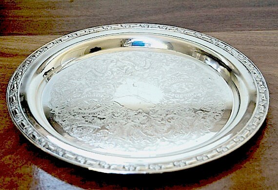 Vintage Silverplate Oneida 13 inch Round Tray, Vintage Serving ...