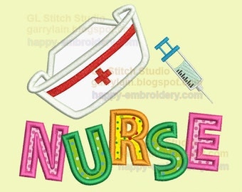 Nurse monogram embroidery, syringe needle applique design, nurses ...