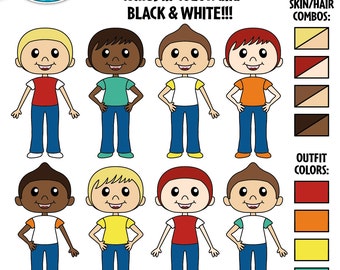 Character Kinder Kids Boys Clip Art Set 2 — Over 50 Graphics