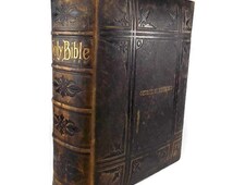 1891 Antique Bible Family Bible Brown Leather Vintage Holy Bible ...