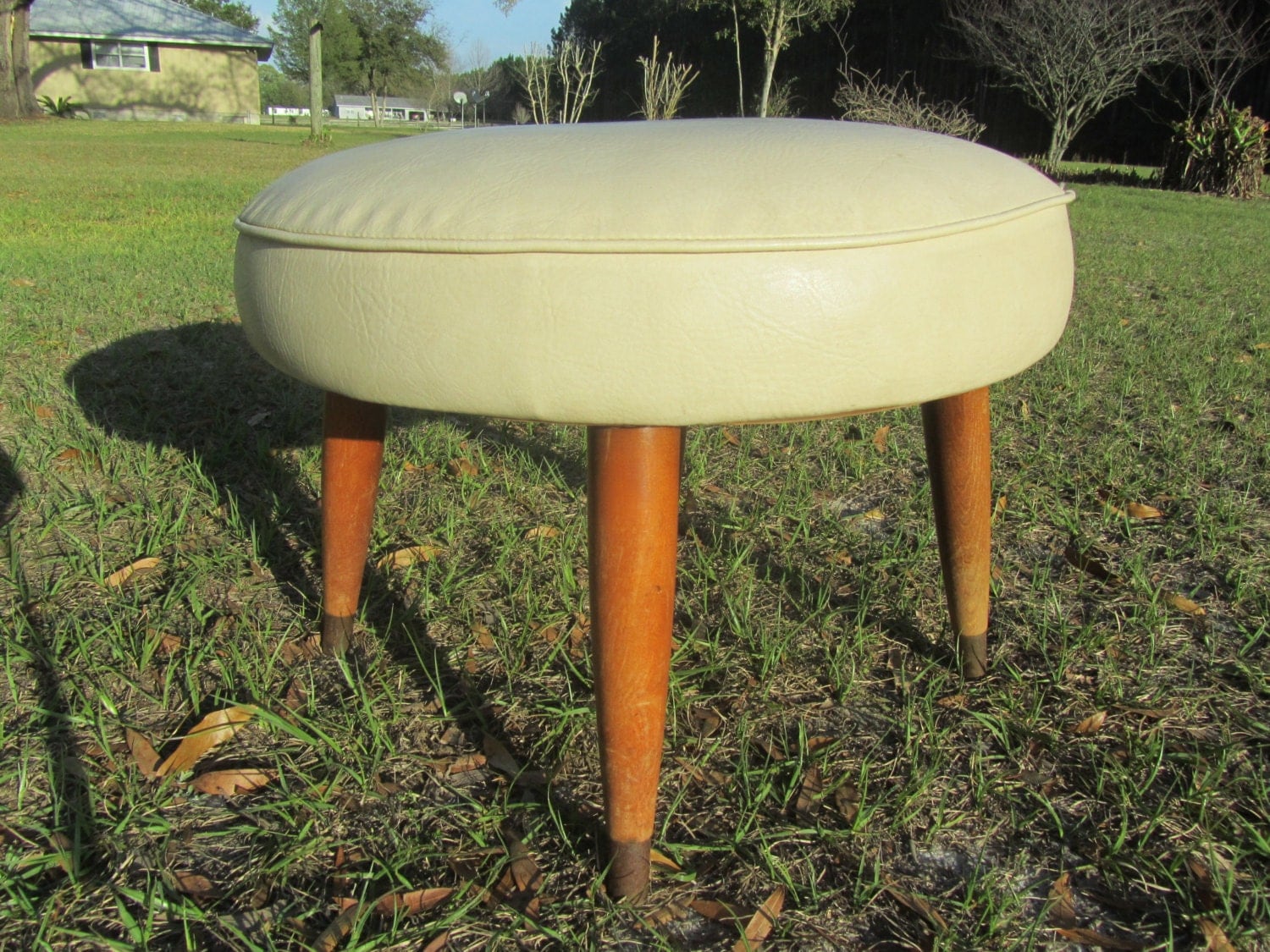Mid Century Ottoman,foot stool,Danish modern decor, upholstered Wood ...