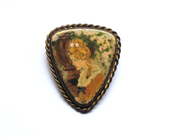 Antique French Hand Painted Brooch by MadameMauricette on Etsy