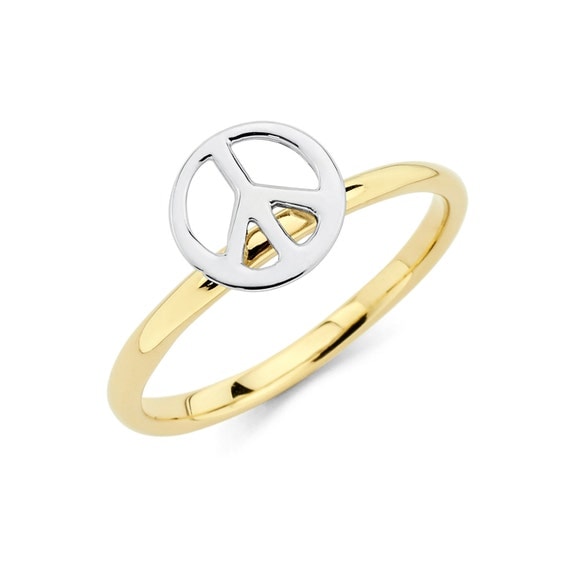 14K Two-Tone Peace Ring Peace Ring Peace Jewelry Gold