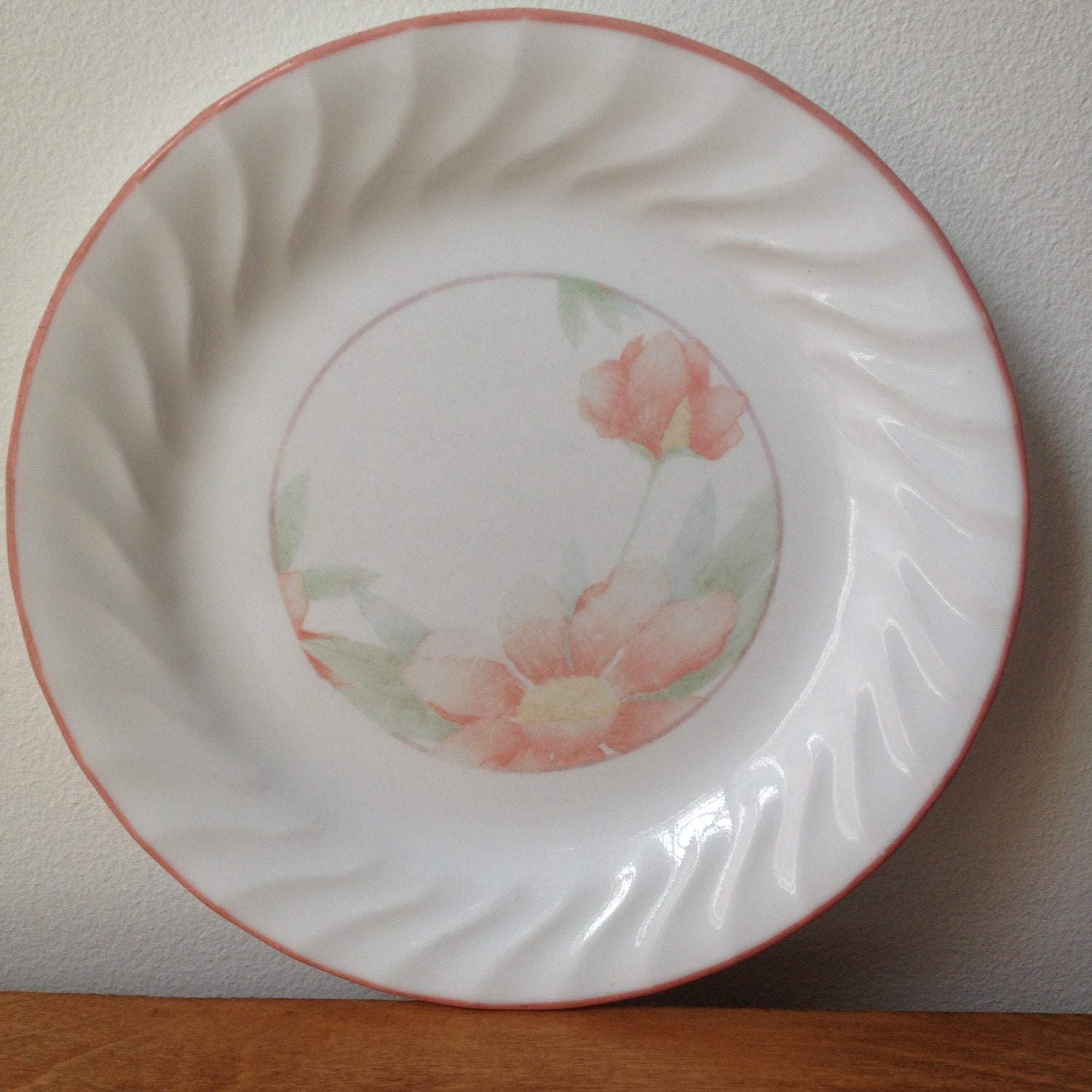 Set of 3 Corelle White Swirl Peony Pattern 7 1/4″ Salad / Desert Plates ...