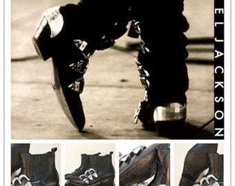 MJ Michael Jackson BAD Leather West Cowboy Boots Stainless Steel Buckle ...