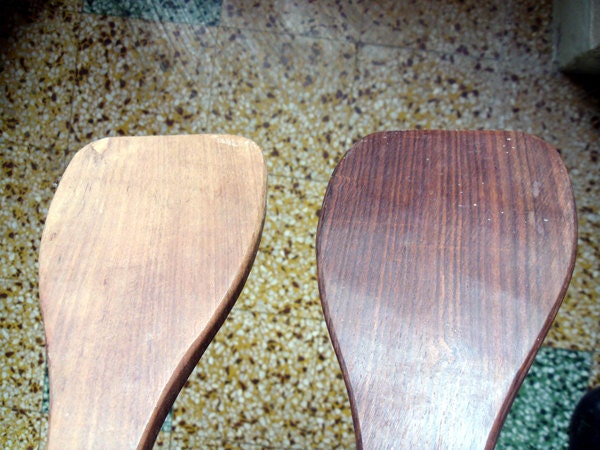 Vintage French Wood spoon Exotic wood mixing spoons large spatula with ...