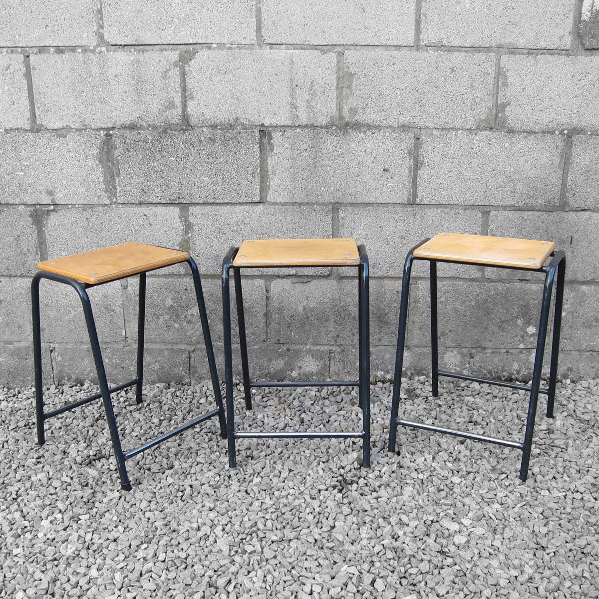 1950s Vintage Stacking Ply Metal Industrial Old Lab Stools Seats Old ...