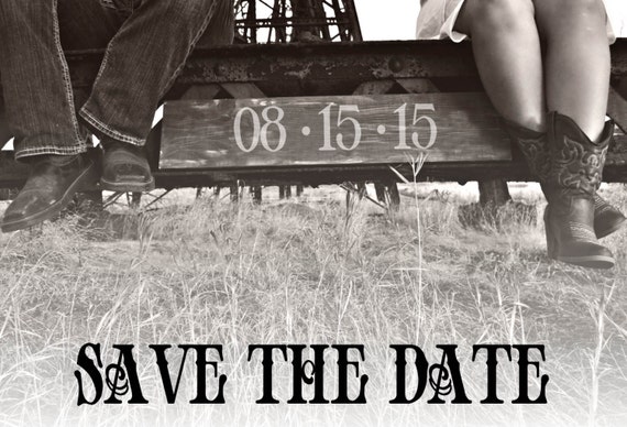 Western Save the Date Cards // Wood Background // His & Her
