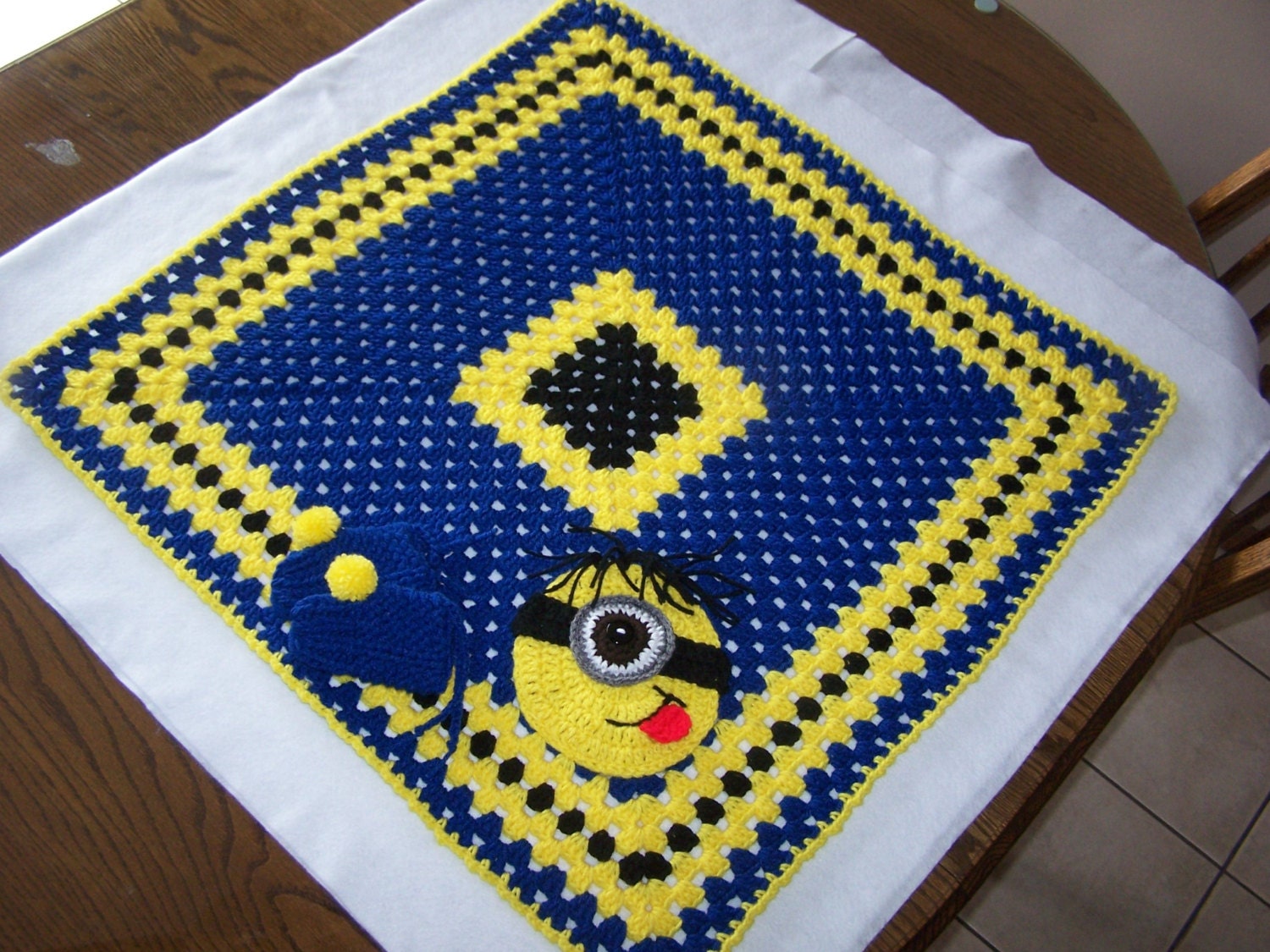 Hand Crocheted Minion Granny Square Baby Blanket/ Afghan plus