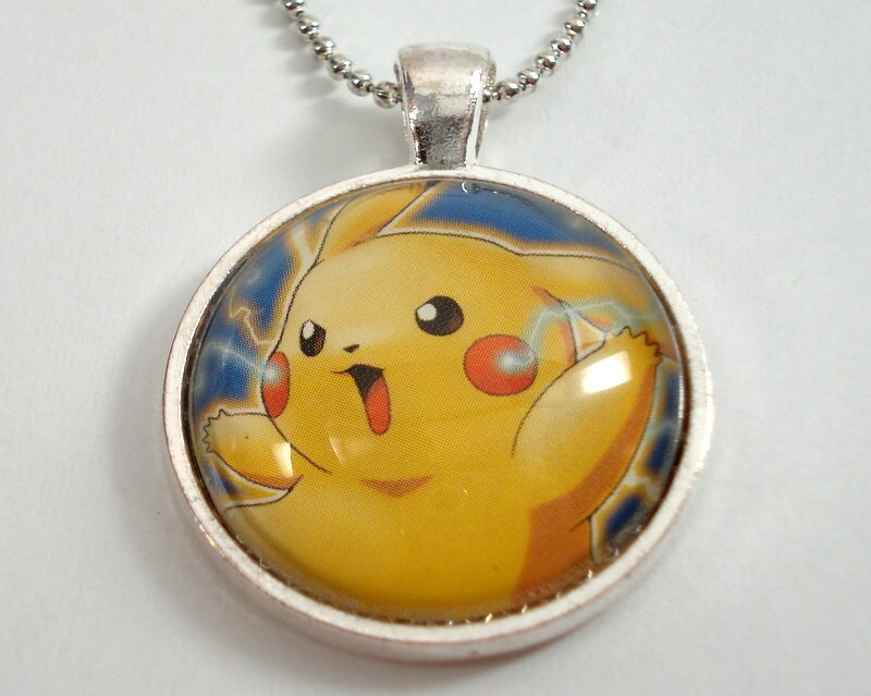 Pikachu Pokemon Necklace OR Keychain Upcycled Pokemon Card