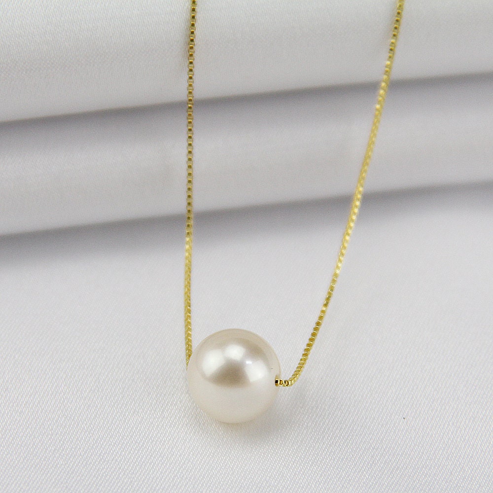 Single pearl necklacepearl floating necklacewhite pearl