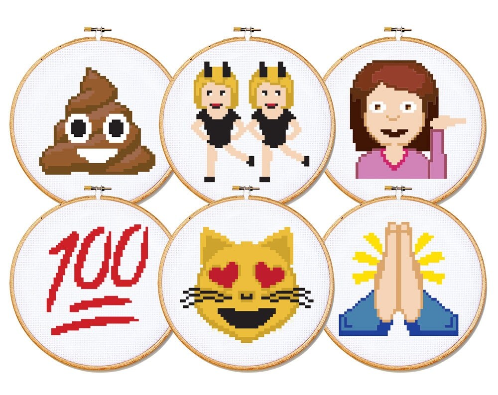 Emoji Cross Stitch Patterns Set of 6 Patterns