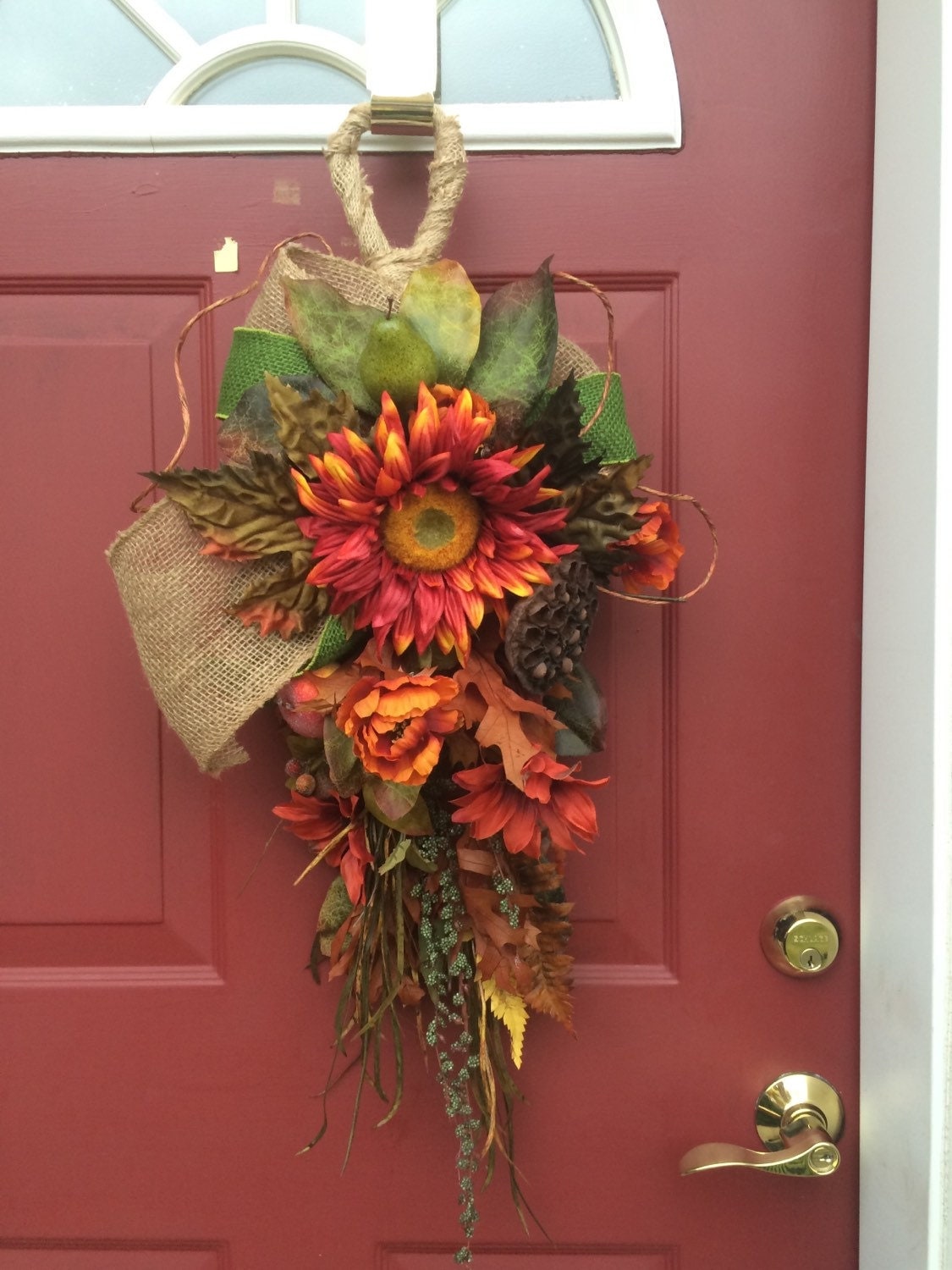 Unique fall swag wreath Autumn wreath by CarolaFlowerDesigns