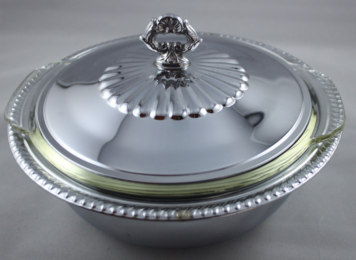 Vintage Silver Polished Chrome Covered Casserole Serving Dish ...