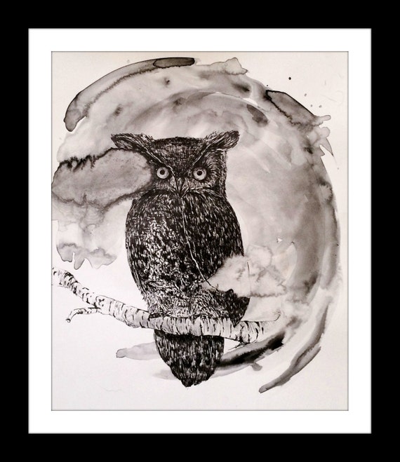 Items similar to ink owl drawing-print on Etsy