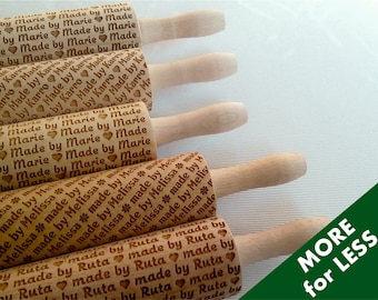 5 ANY pattern Rolling Pin SET. Lazer engraved by AlgisCrafts
