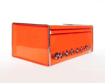 1960's Orange Bread Box and Canister, Enamel Storage Box, Mid Century ...