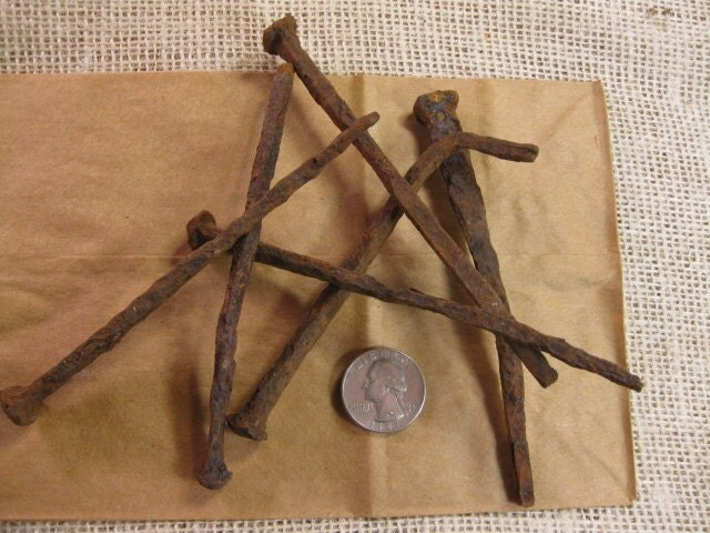 6 Old Iron Square Head Rusted Nails, Heavy Duty Hand Forged Rusted ...