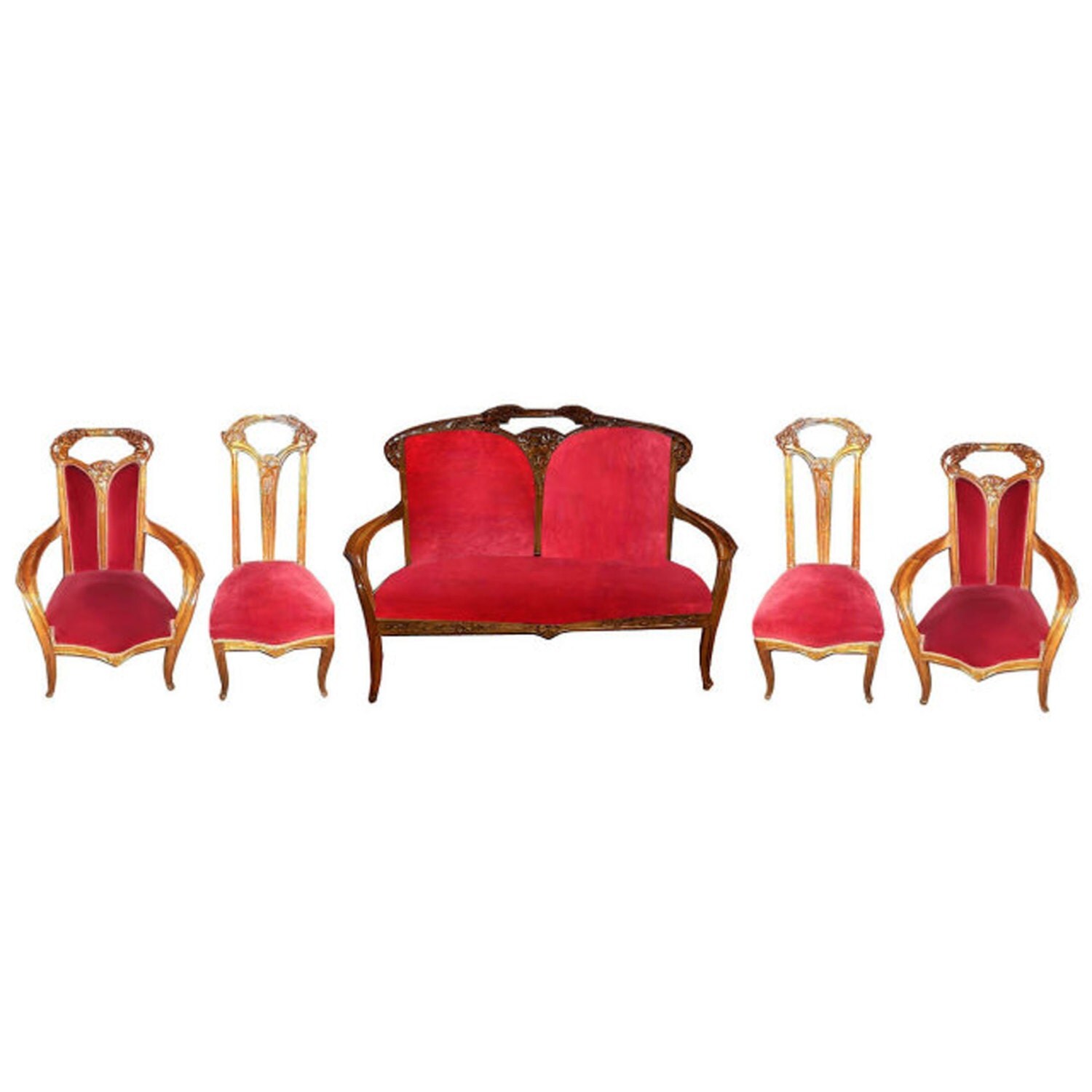 6768 Antique French Art Nouveau 5-Pc. Salon Parlor Set “Ombelles” c ...