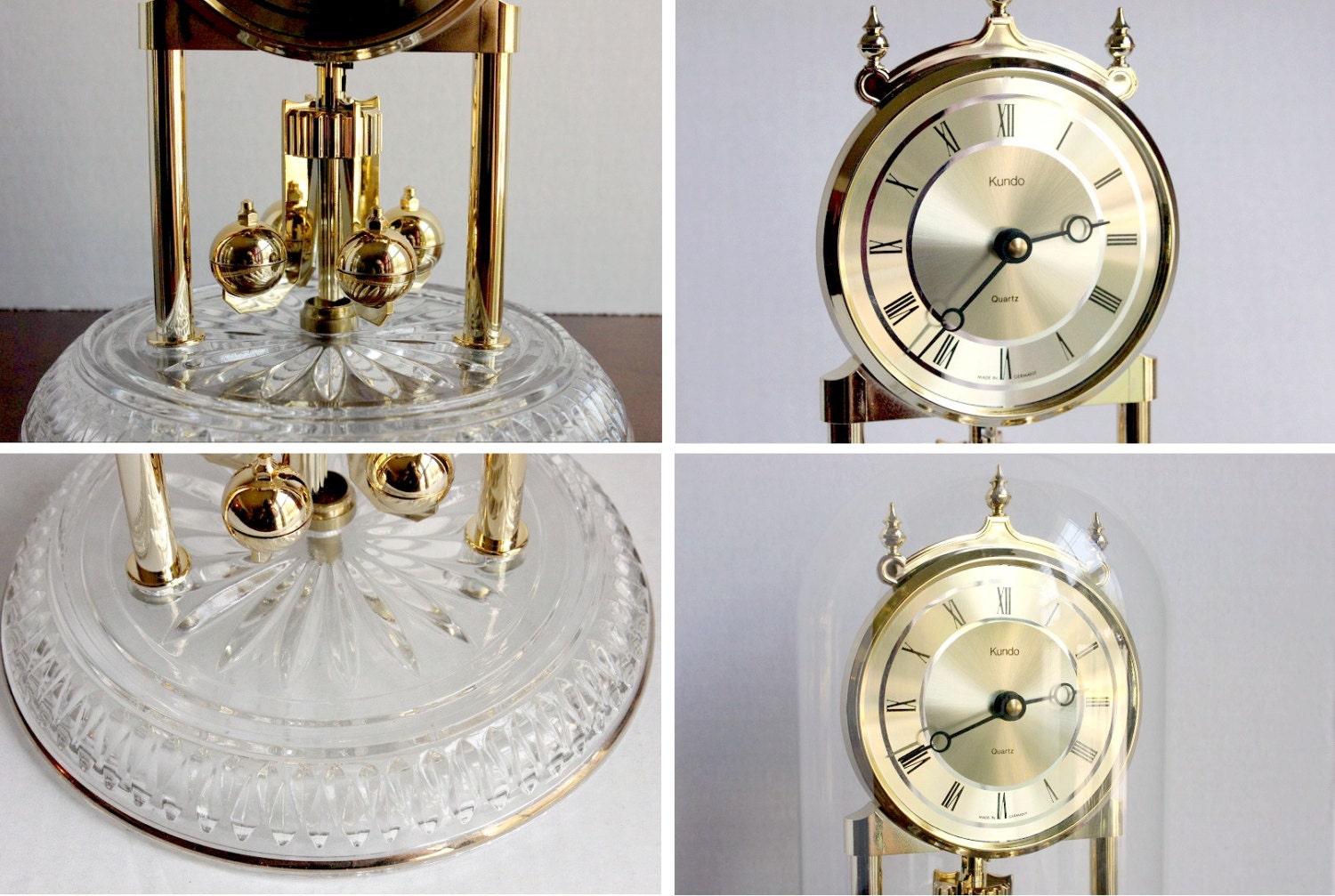 Gold Kundo Anniversary Clock Gold w/ Glass Dome Vintage