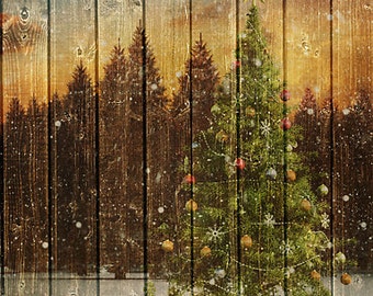 Glare Free Vinyl Wood walls dark night christmas Backdrop