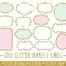 Gold Glitter Frames Clipart. Gold Glitter Labels Clip Art.