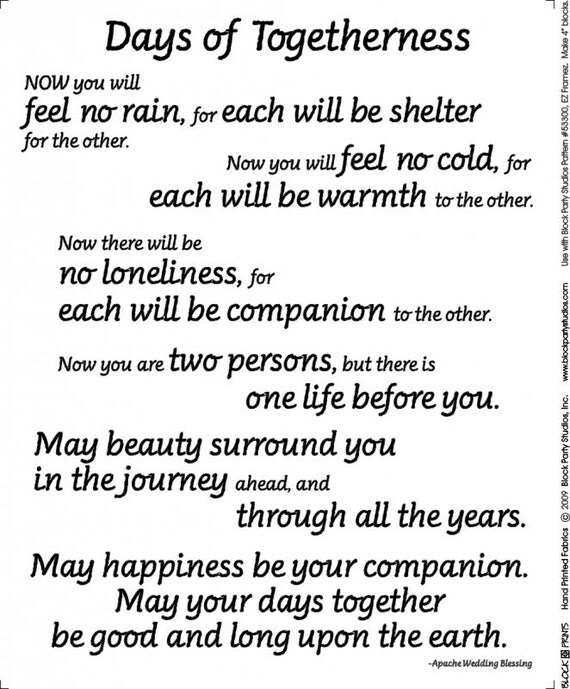 Days of Togetherness Wedding Poem Quilt Fabric Panel Wedding