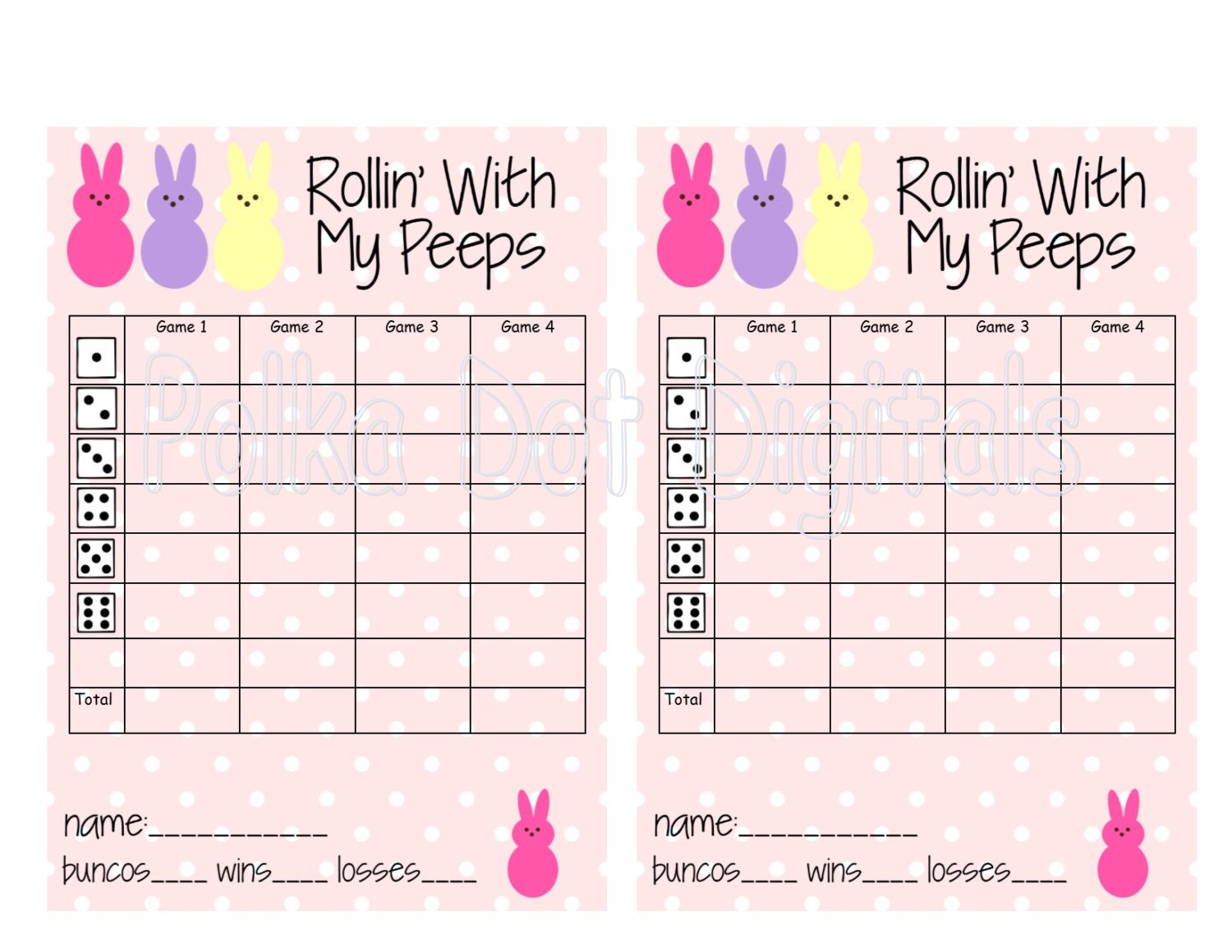 Bunco Cards Free Printable