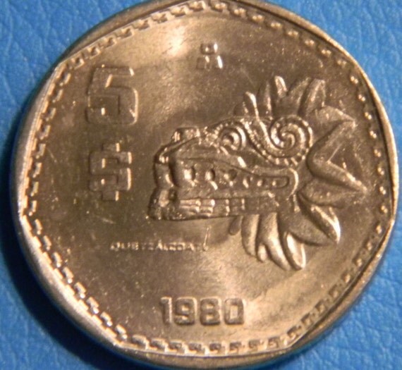 Mexico 5 Peso Coin 1980 Large