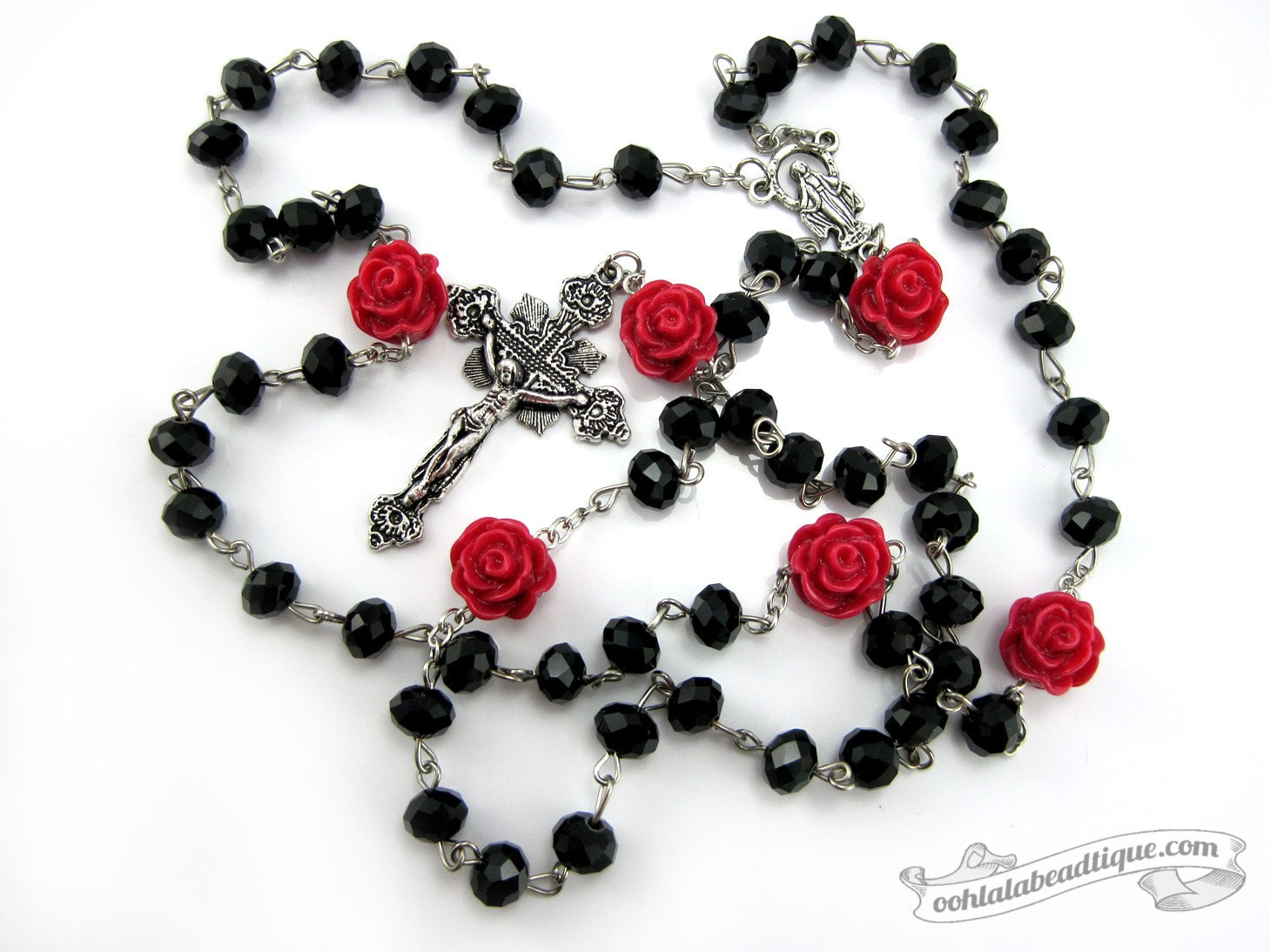 Red Rose Rosary black crystal rosary communion rosary