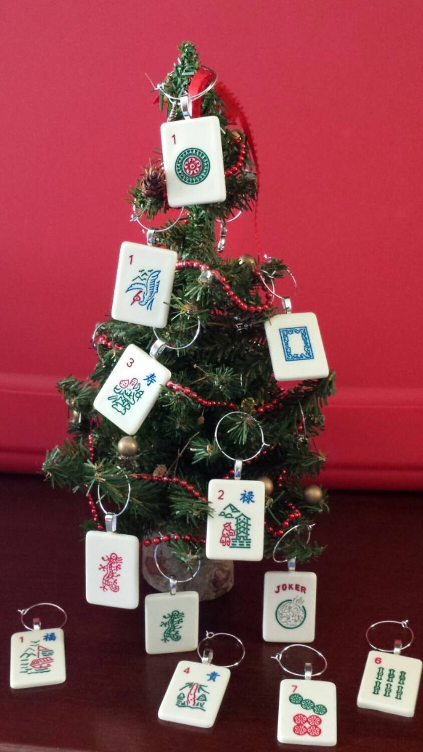 Set of 4 Mahjong Tile Christmas Tree Ornaments Individual