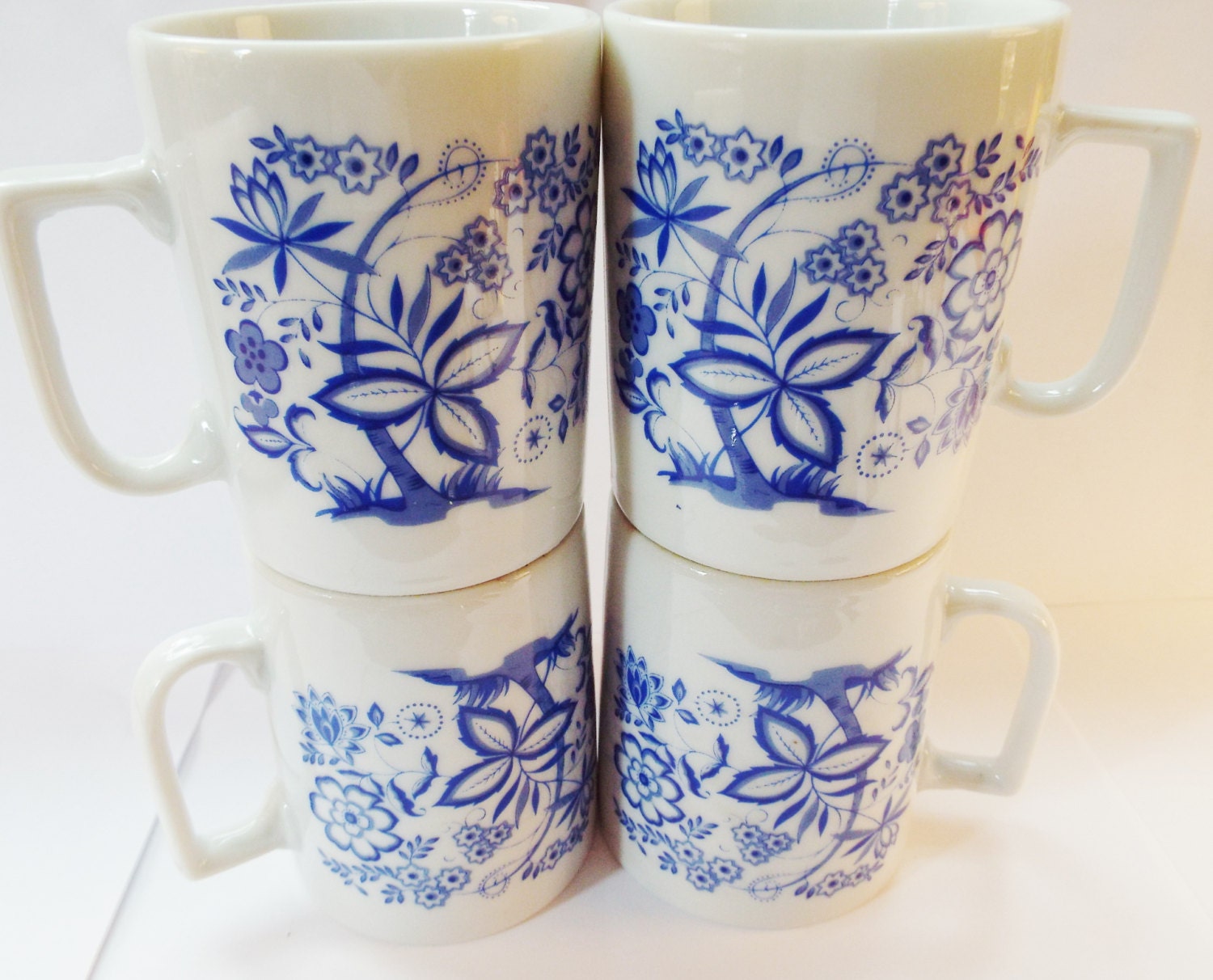 Vintage Blue and White Coffee Mug Set Blue White Flower Mugs