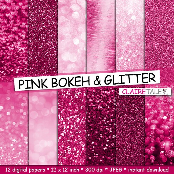 Pink digital paper: "PINK BOKEH & GLITTER" with pink glitter background ...