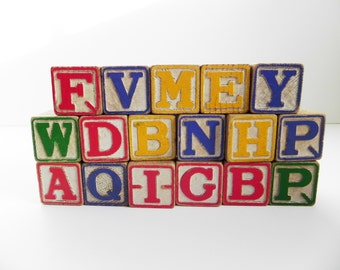WOODEN LETTER BLOCKS Set. 1950s Abc Painted Red Yellow Blue Green Toy ...