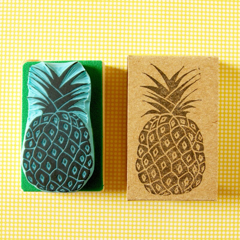 Pineapple rubber stamp hand carved mounted summer by CassaStamps