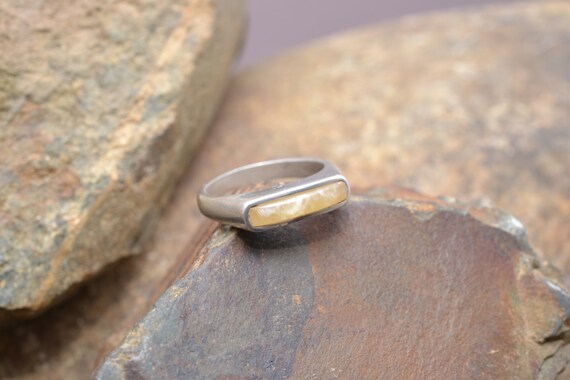 Sterling Silver Band Ring with Long Light Yellow Stone