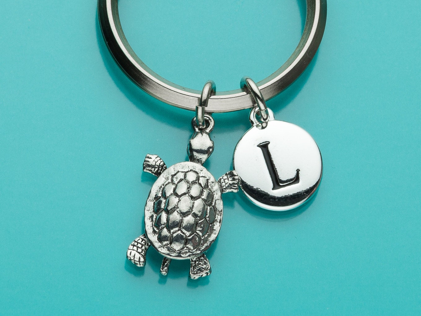 Turtle Keychain Turtle Key Ring Initial Keychain