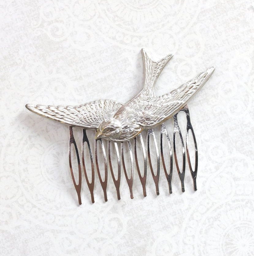 Silver Bird Comb Flying Swallow Hair Accessory by apocketofposies
