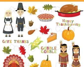 Thanksgiving Clipart, Thanksgiving pilgrimage clipart, Native American ...