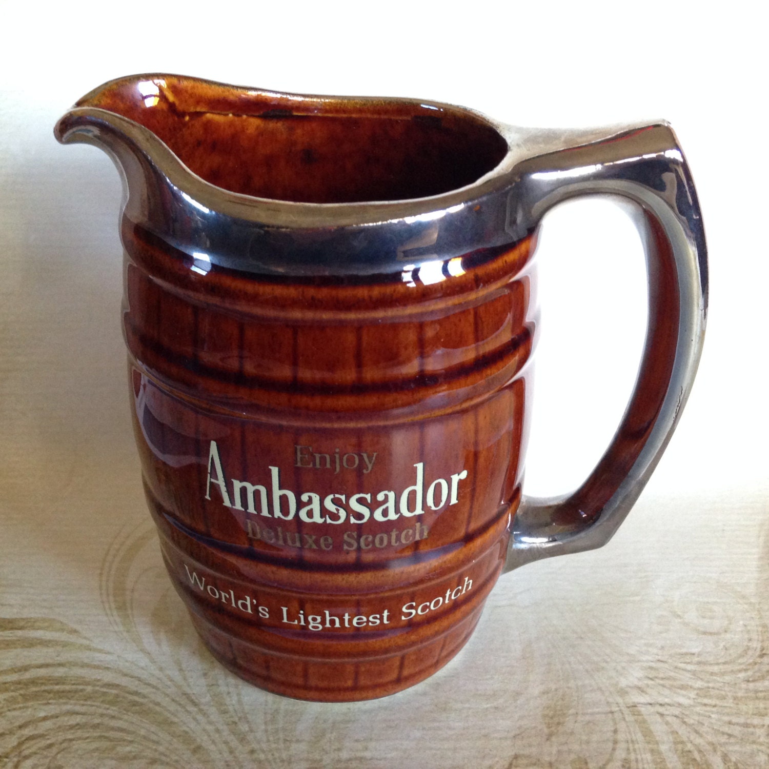 Vintage Ambassador Deluxe Scotch ceramic barrel pitcher – Haute Juice