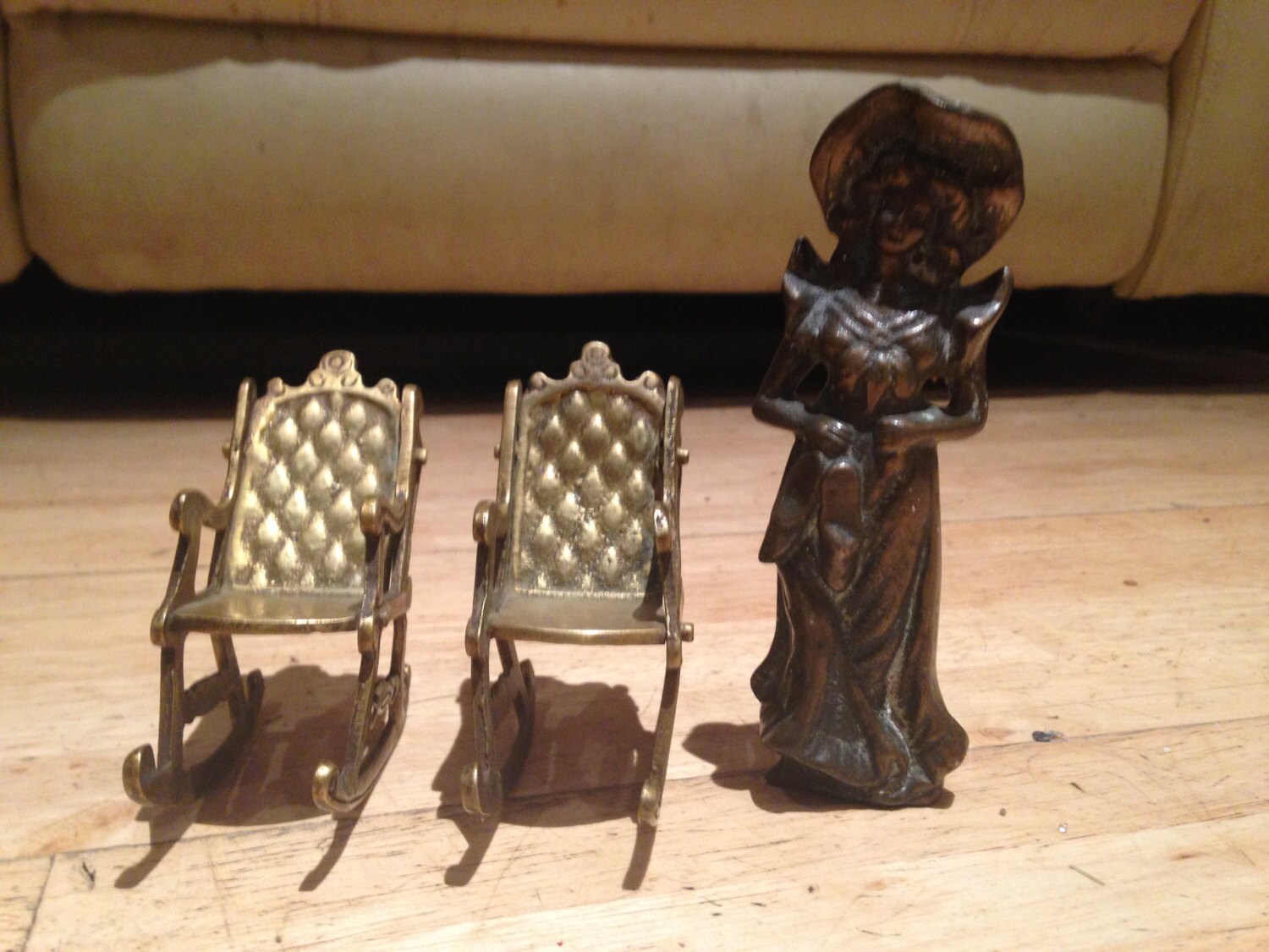 dolls house brass rocking chairs copper riveted ornamental chairs