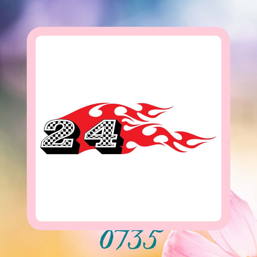 Racing Number 24 with Flames Silhouette Reusable Craft Stencil