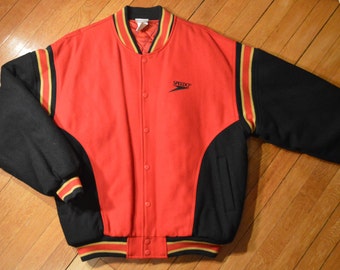 VTG Wool Speedo Quilted Letterman Jacket Mens Medium Patch Logo on Back