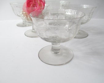Elegant Vintage Etched Crystal Stemware Set of Five