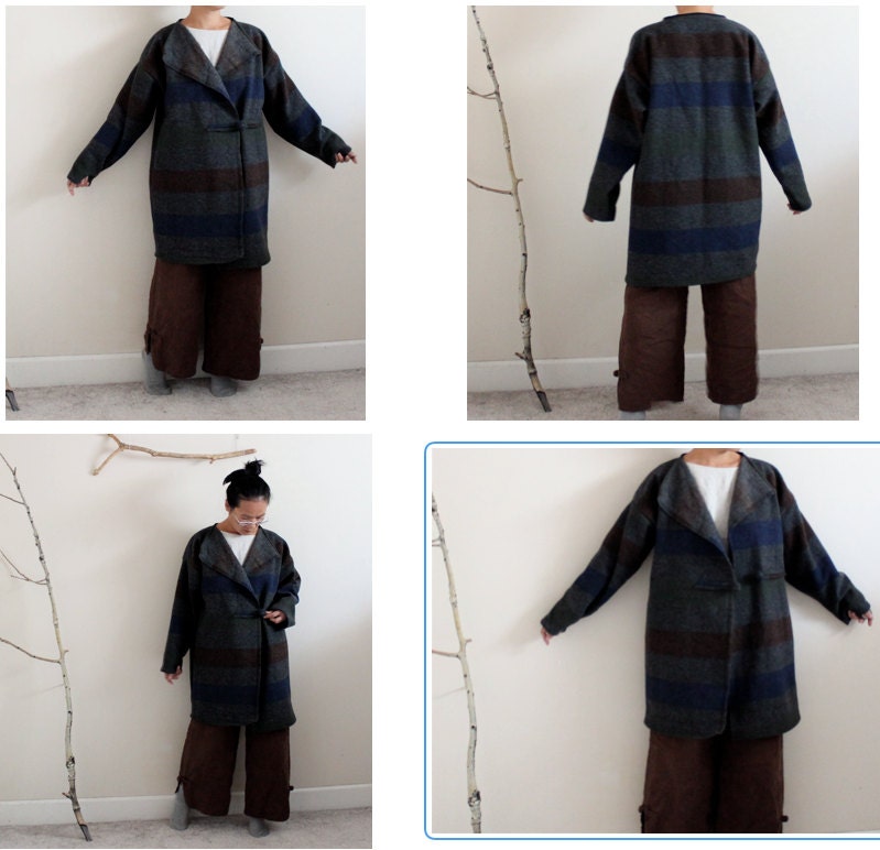 flap collar gray stripes wool jacket ready to wear