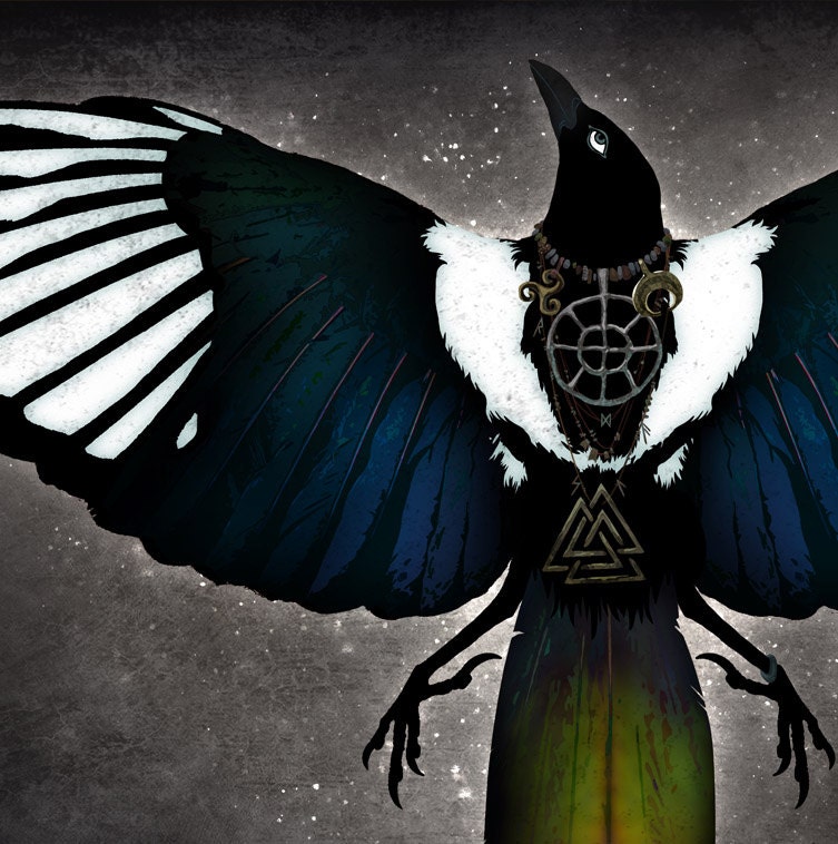 NORDIC BIRD Magpie Otherworld Viking Celtic Color by SigiDawn