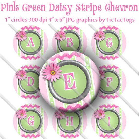 Pink Green Daisy Chevron Alphabet Bottle Cap Images Digital
