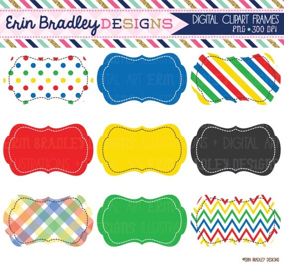 Primary Colors Clipart Frames Instant by ErinBradleyDesigns