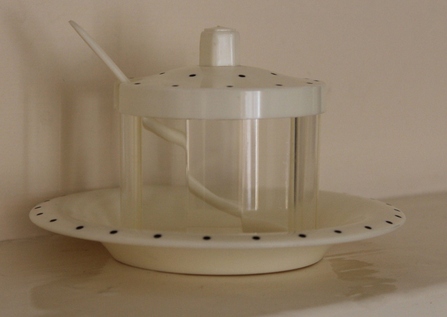 Vintage 1960’s Plastic Spotty Dot Jam Pot Lidded Pot Saucer & Spoon ...