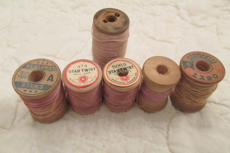 Vintage Wood Spools Lot of 6 wooden thread spools textile